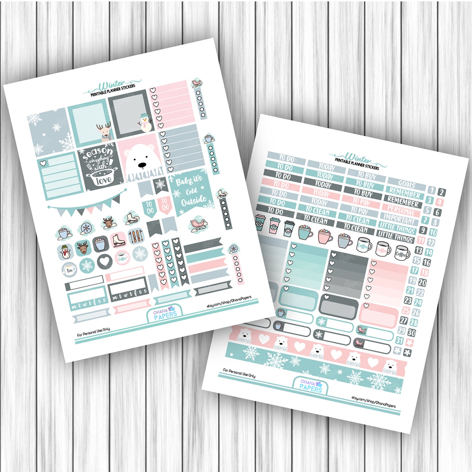 WINTER Printable Stickers EC Planner Stickers Erin Condren | Etsy