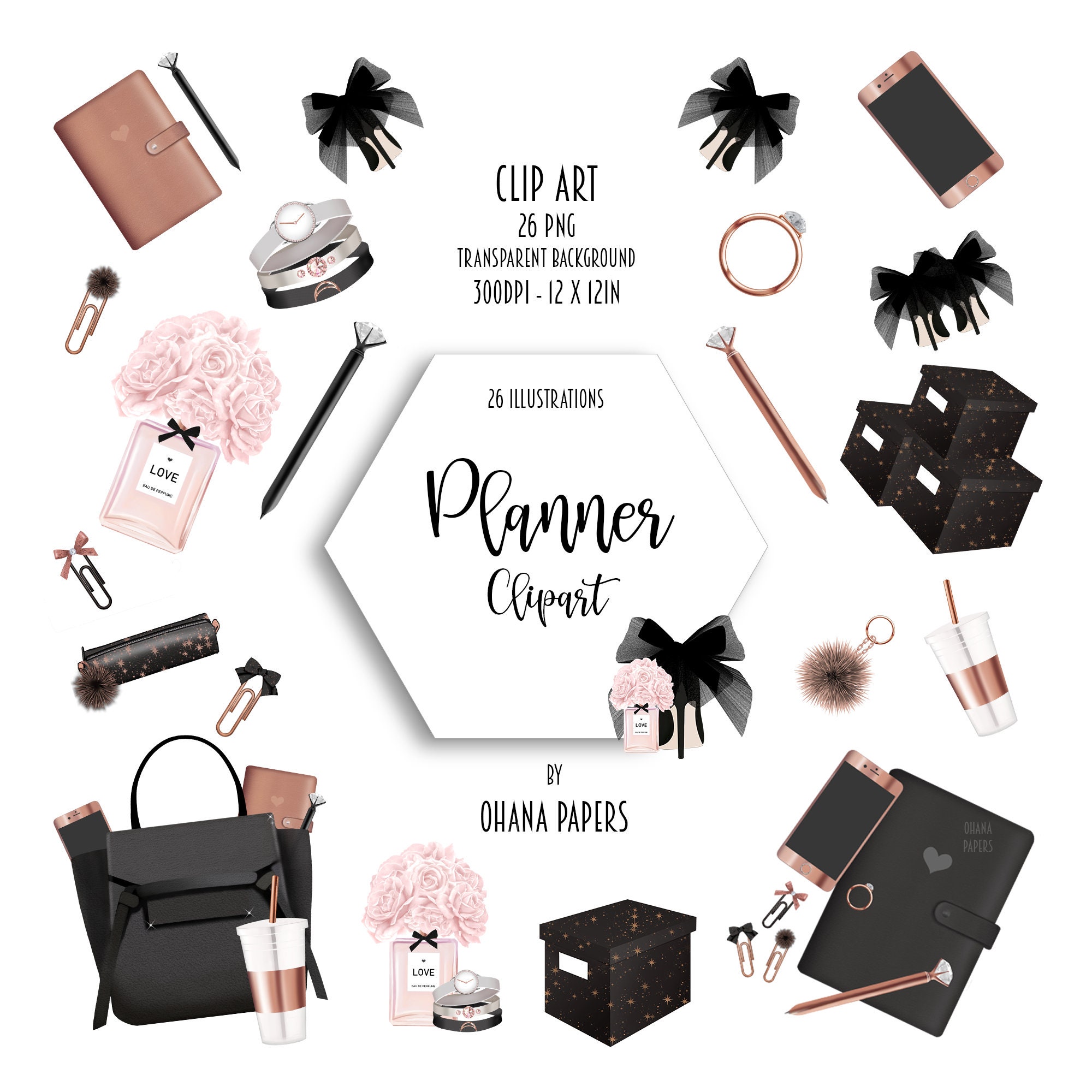 Rose Gold Clipart Stationary Home Office Planner Stickers - Etsy