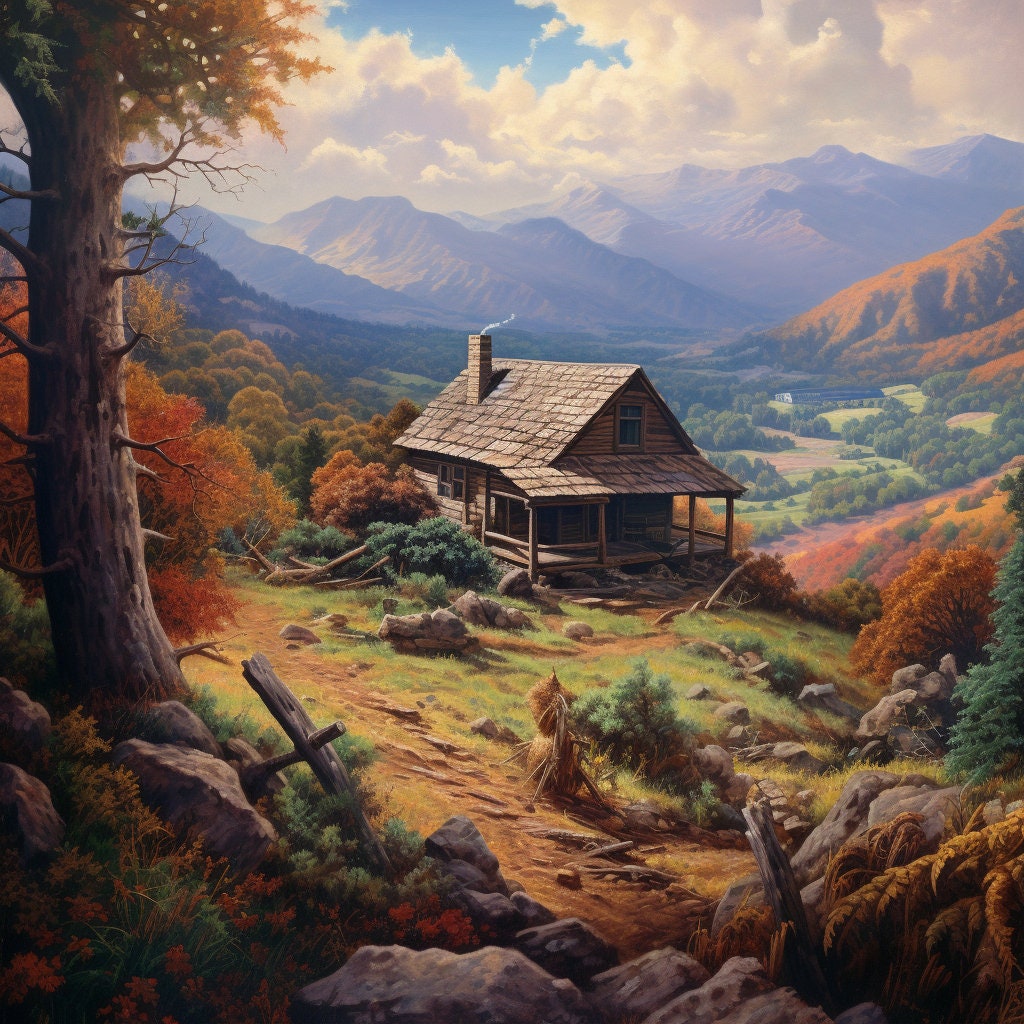Majestic Mountain Retreat: A Captivating Painting of a Log Cabin ...