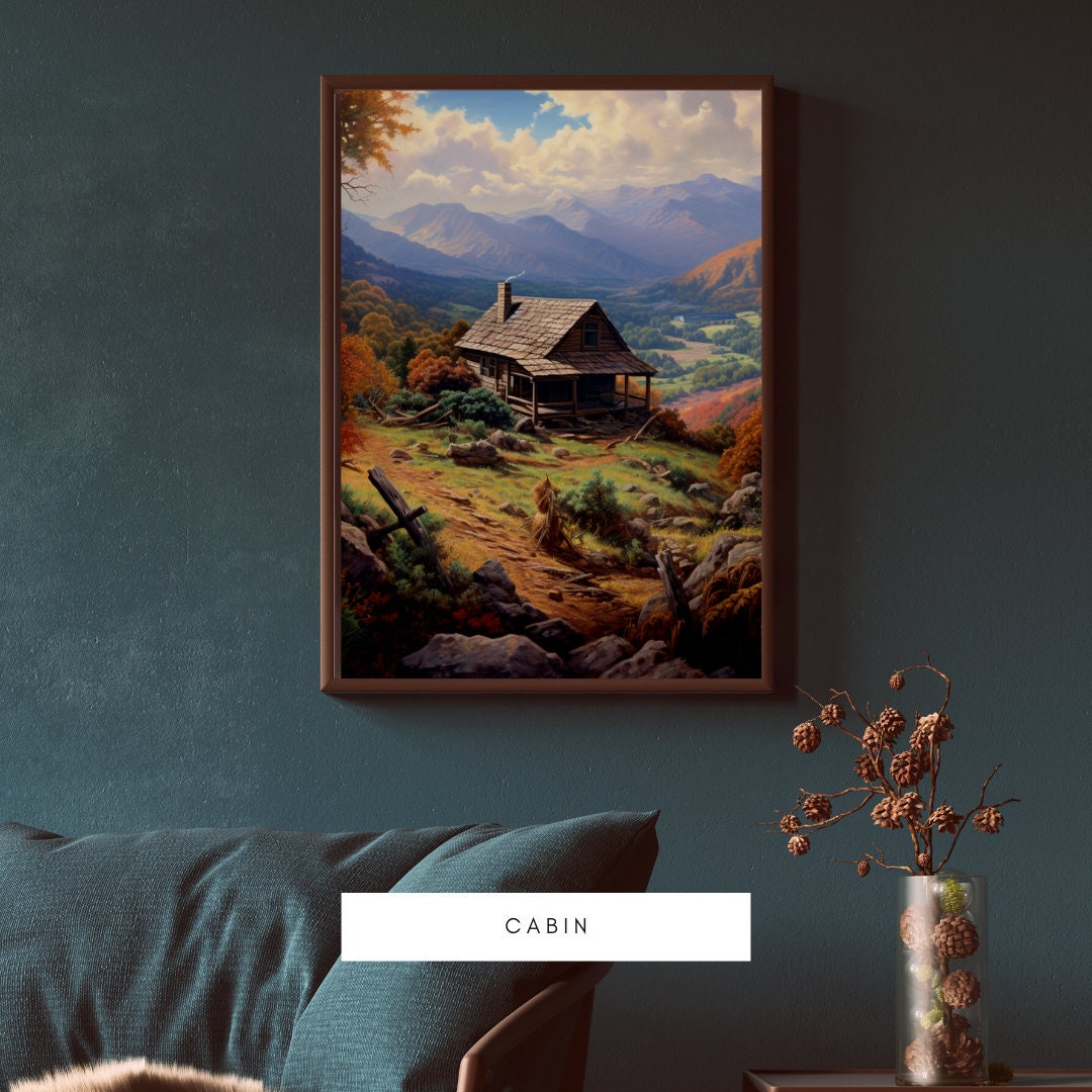 Majestic Mountain Retreat: A Captivating Painting of a Log Cabin ...