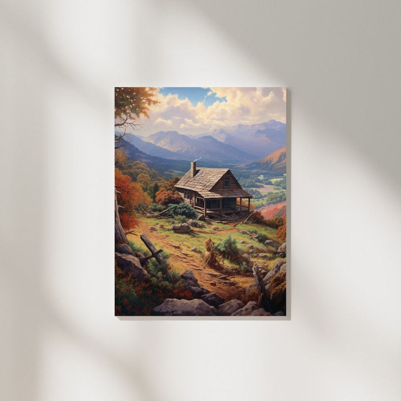 Majestic Mountain Retreat: A Captivating Painting of a Log Cabin ...