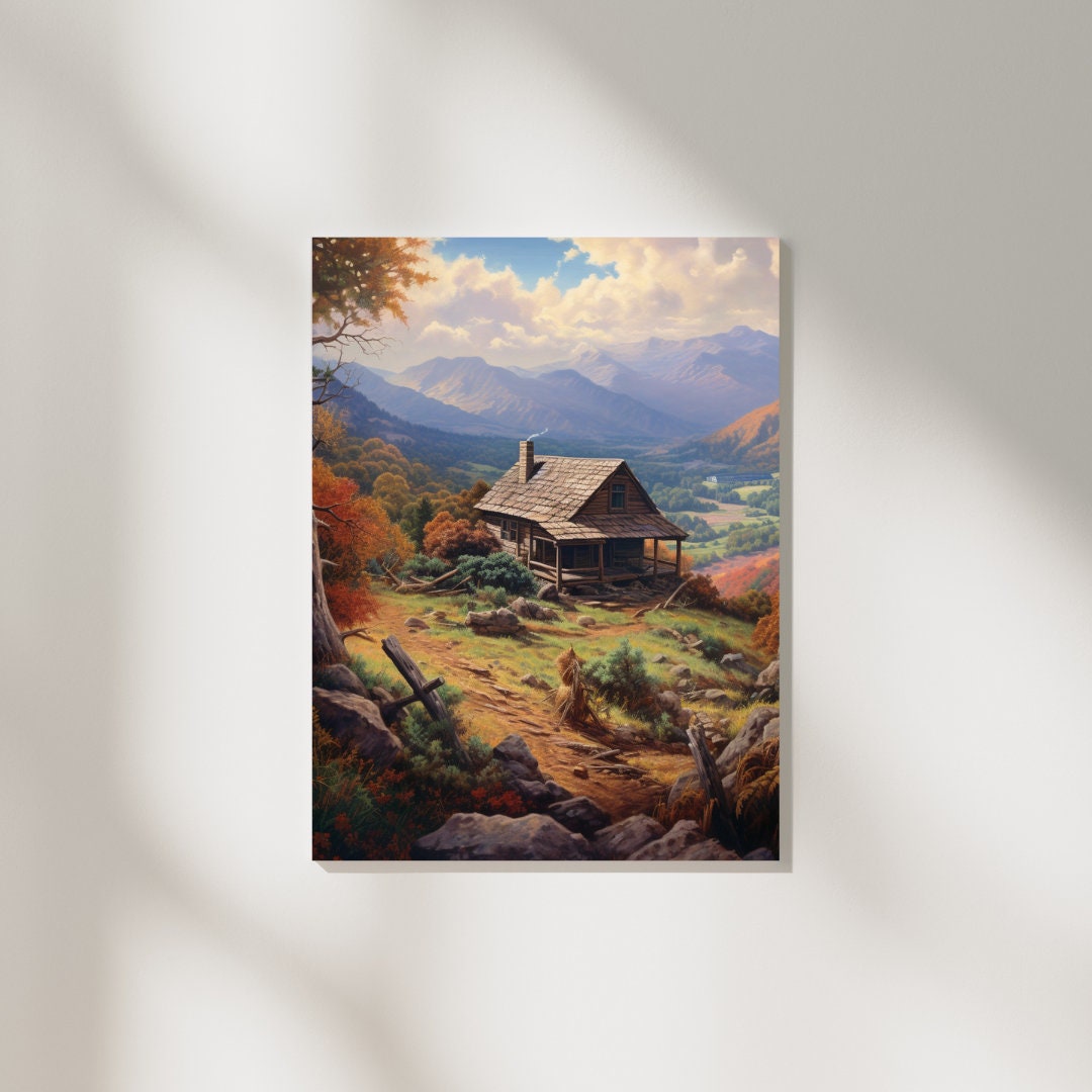 Majestic Mountain Retreat: A Captivating Painting of a Log Cabin ...