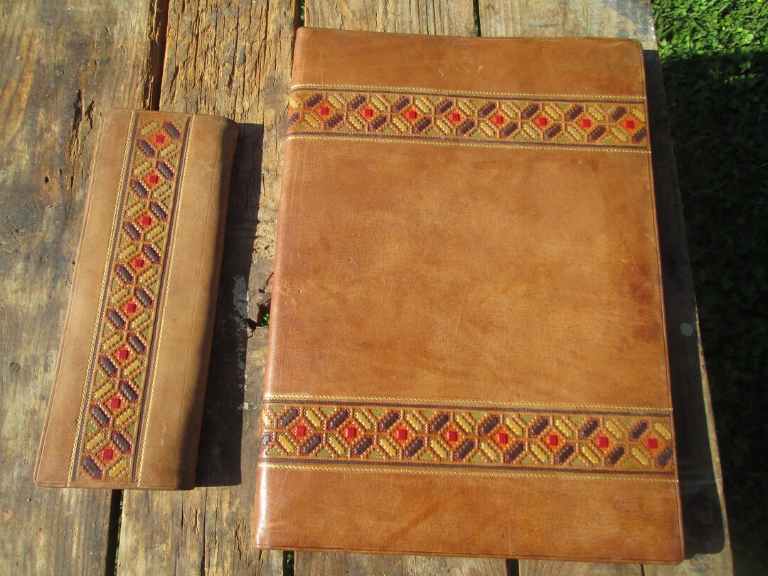 Leather Folder and Pencil Holder 50s, Genuine Leather Folder, Embossed ...
