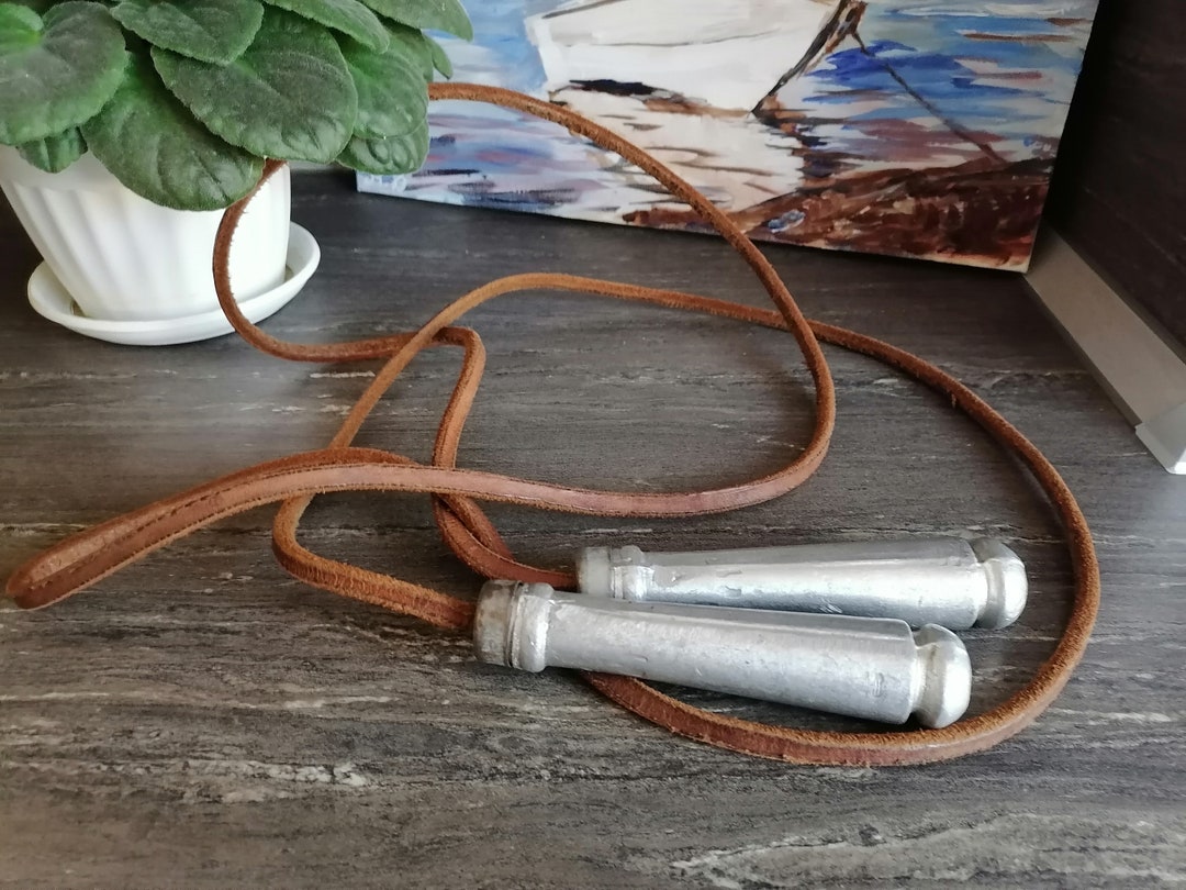 Vintage Skipping Rope, Jump Rope, Leather Rope, Aluminum Handles, Rope ...