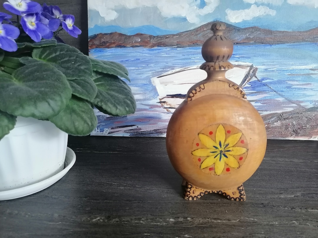 Vintage Wooden Flask, Bulgarian Folk Bottle, Mini Wooden Bottle, Wooden ...
