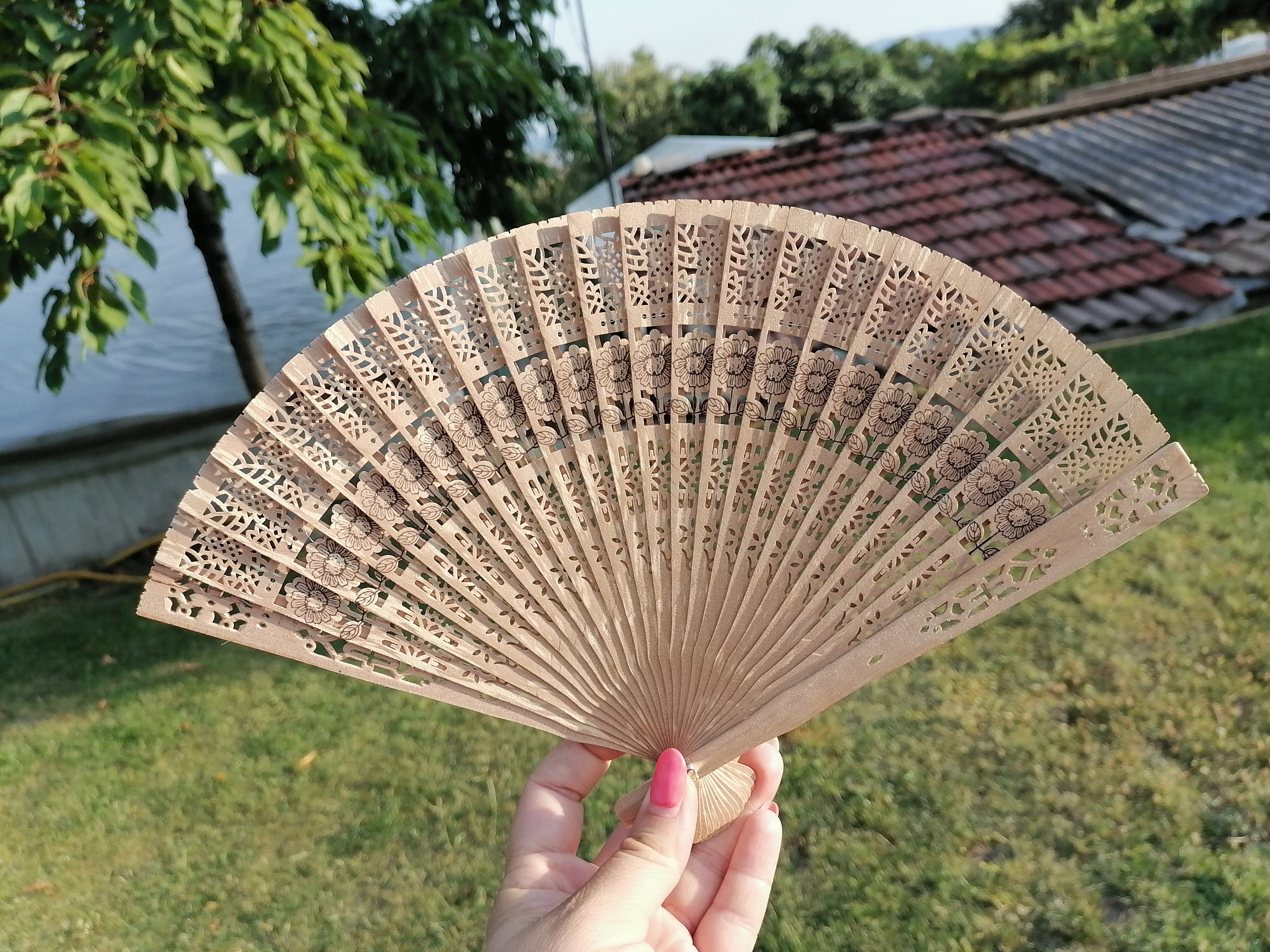 Vintage wooden fan, Wooden hand fan, Handmade wooden fan, Folding hand ...