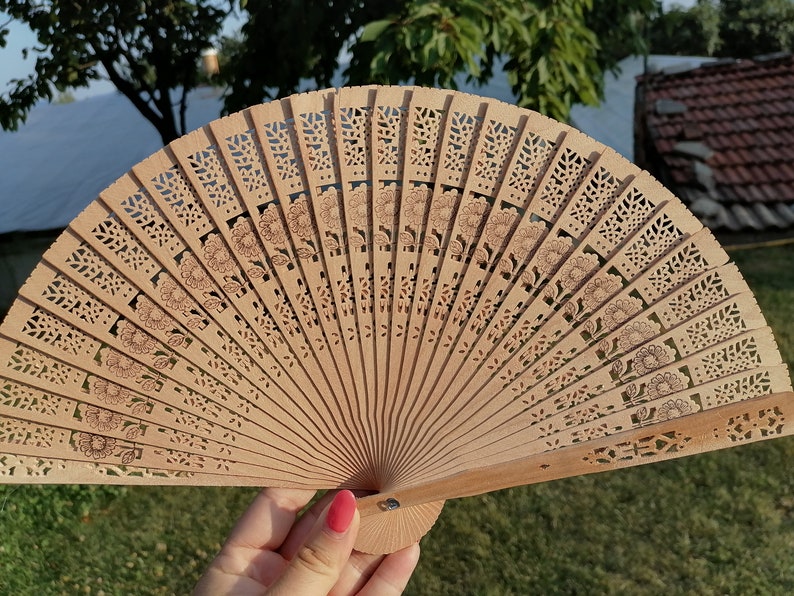 Vintage Wooden Fan, Wooden Hand Fan, Handmade Wooden Fan, Folding Hand ...