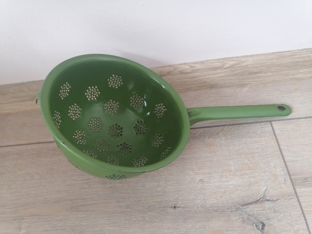 Enamelled Colander 1960s, Big Green Colander, Enamel Large Colander ...