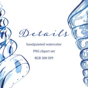 BLUE & BROWN SEASHELLS Watercolor Clipart Set With Shells and Starfish ...