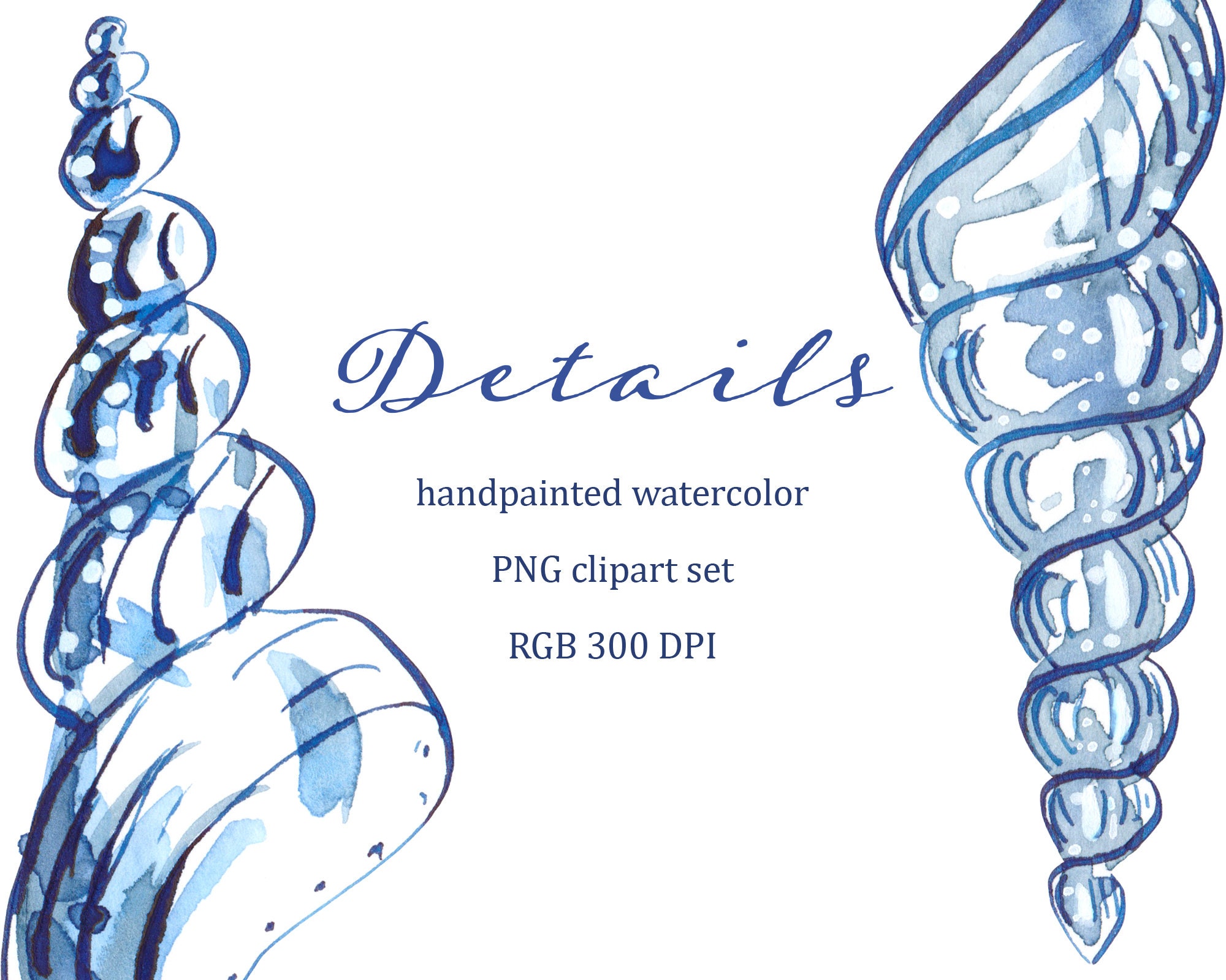BLUE & BROWN SEASHELLS Watercolor Clipart Set With Shells and Starfish ...