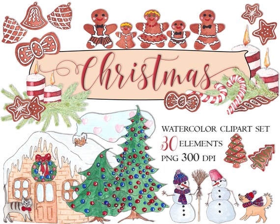 CHRISTMAS watercolor clipart set instant download files for | Etsy