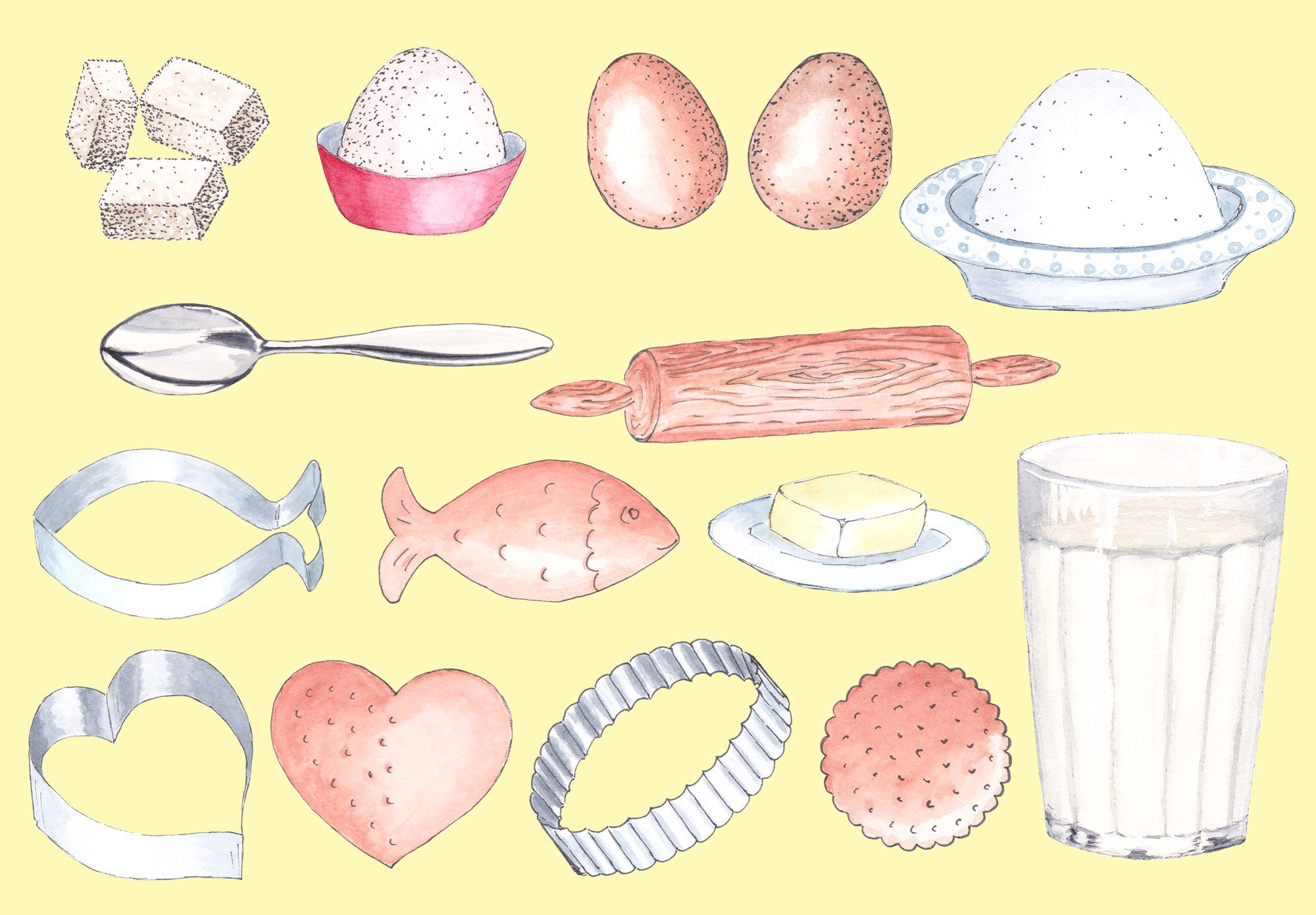 COOKIE BAKING Watercolor Clipart Set With Ingredients and - Etsy