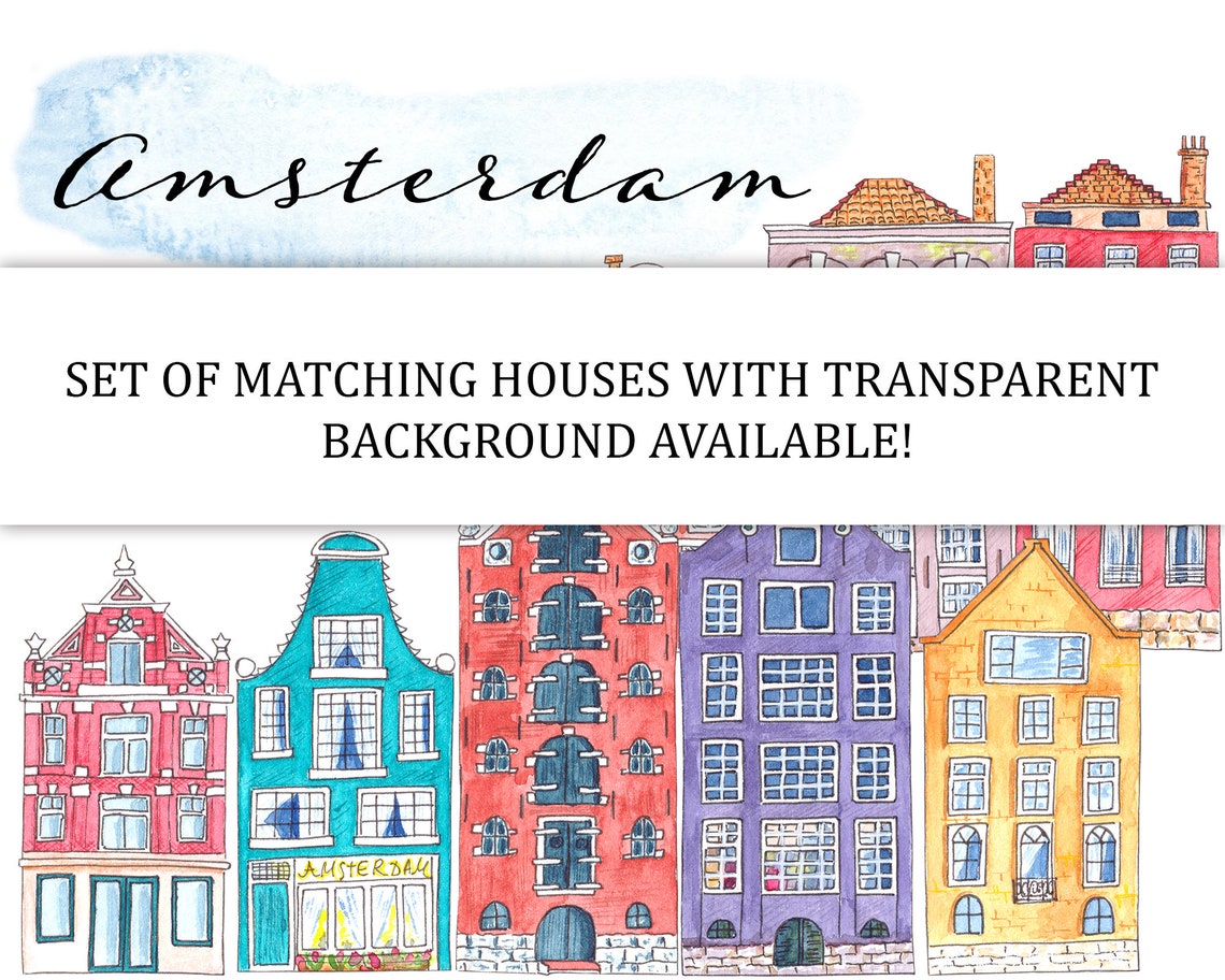 AMSTERDAM Seamless Pattern Set With Watercolor Illustrations - Etsy