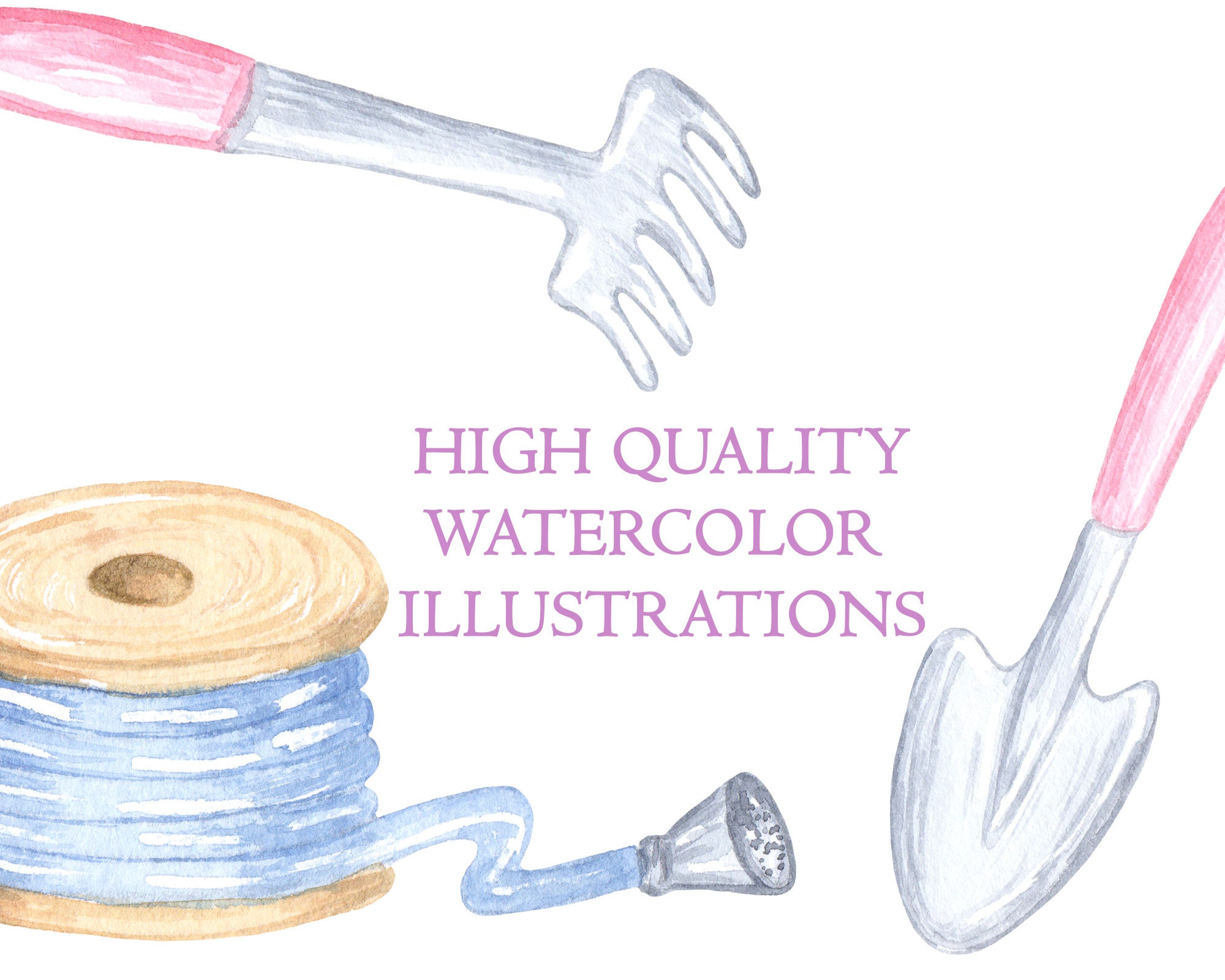 PASTEL GARDENING TOOLS Spring Clipart Set With Wheelbarrow, Pruners ...