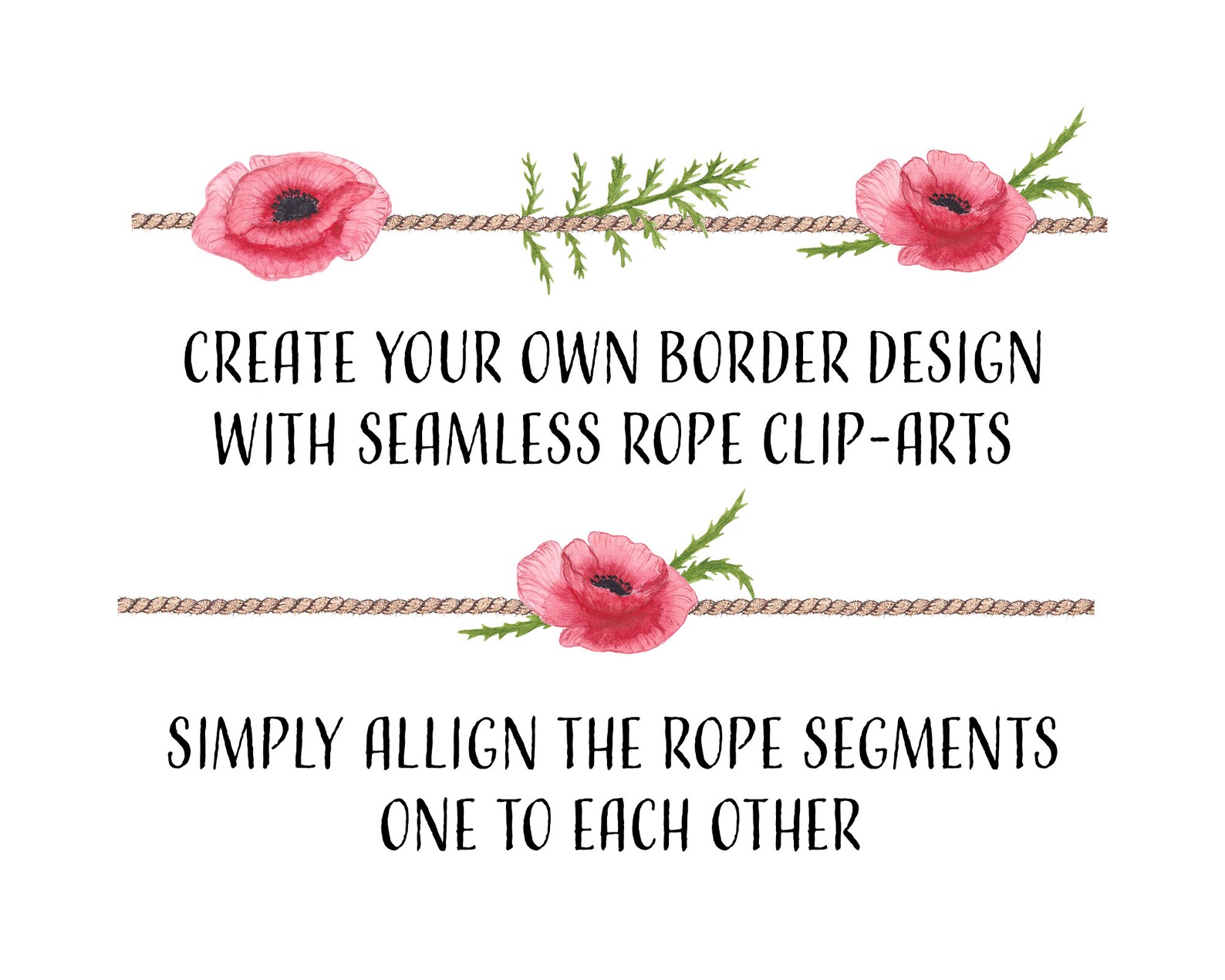 POPPIES & ROPE BUNDLE Watercolor Clipart Set With Floral Elements ...