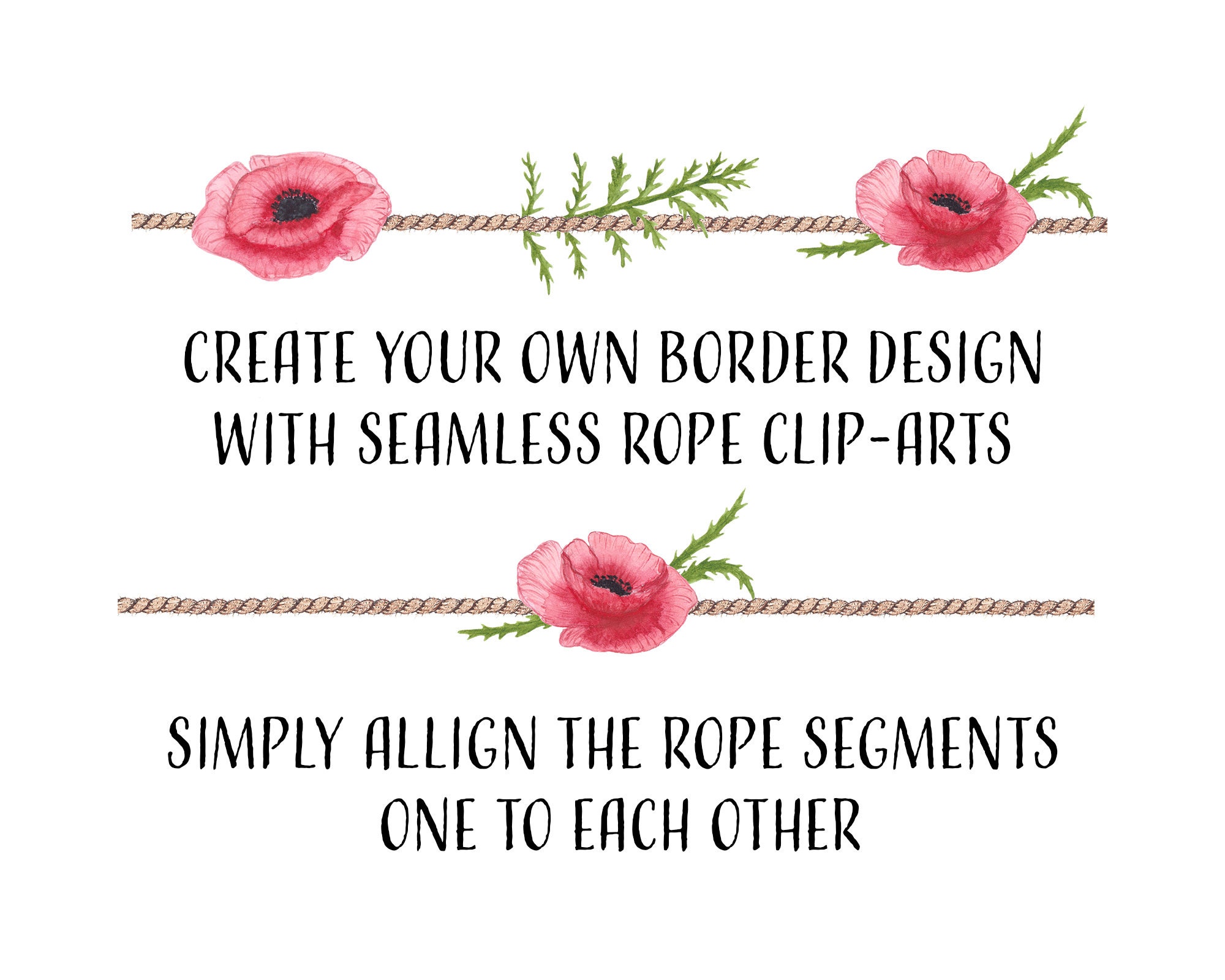 POPPIES & ROPE BUNDLE Watercolor Clipart Set With Floral Elements ...