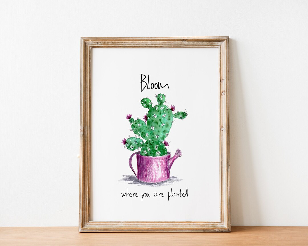 PRINTABLE SUCCULENT SKETCH Watercolor Wall Art With Inspirational Quote ...