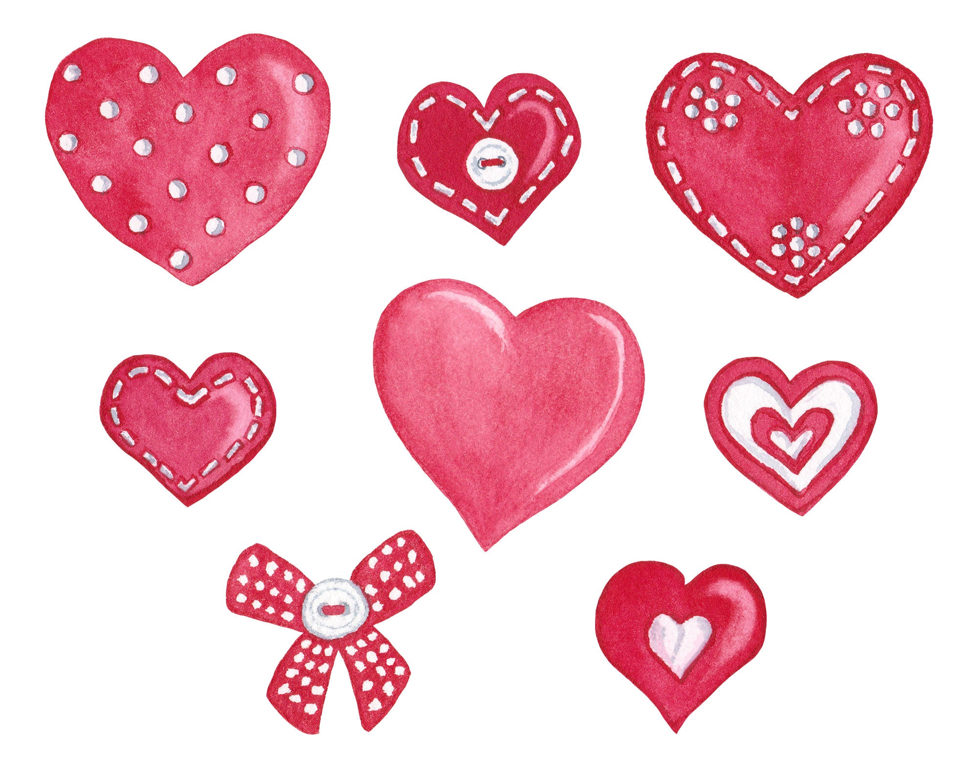 VALENTINE'S DAY Clipart Set With Handpainted Hearts - Etsy