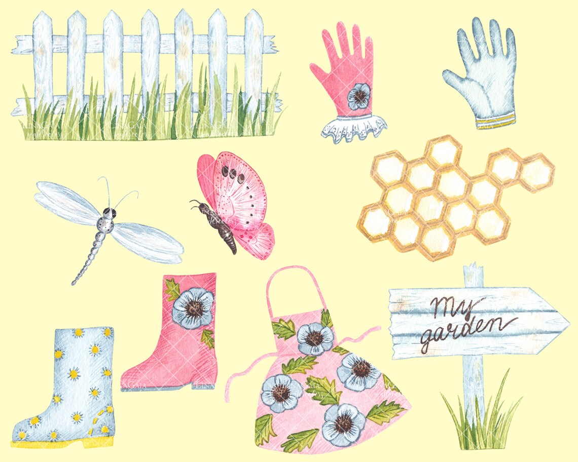 OUTDOOR LIFE Watercolor Clipart Set With Colorful Hand-painted Garden ...