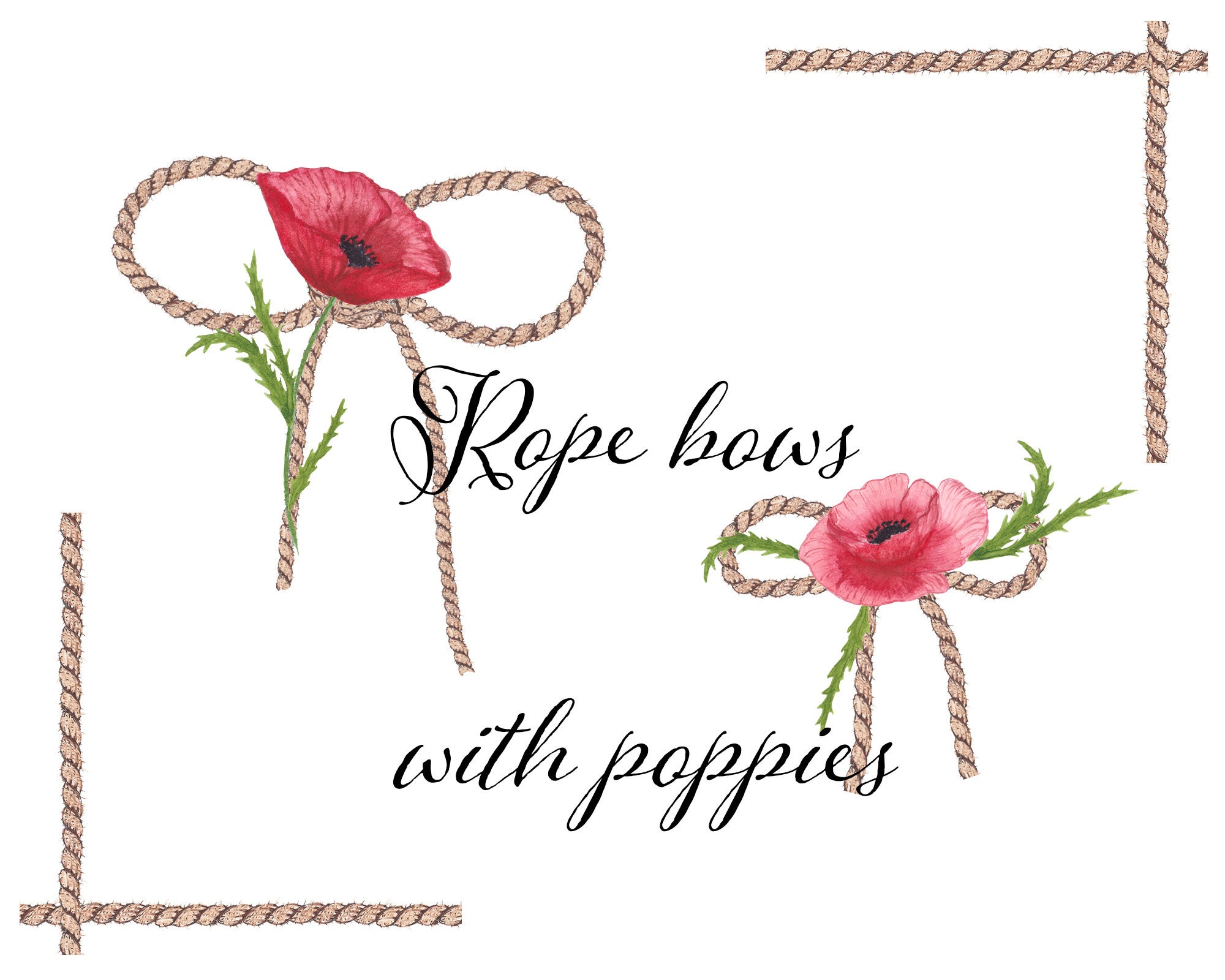 POPPIES & ROPE BUNDLE Watercolor Clipart Set With Floral Elements ...