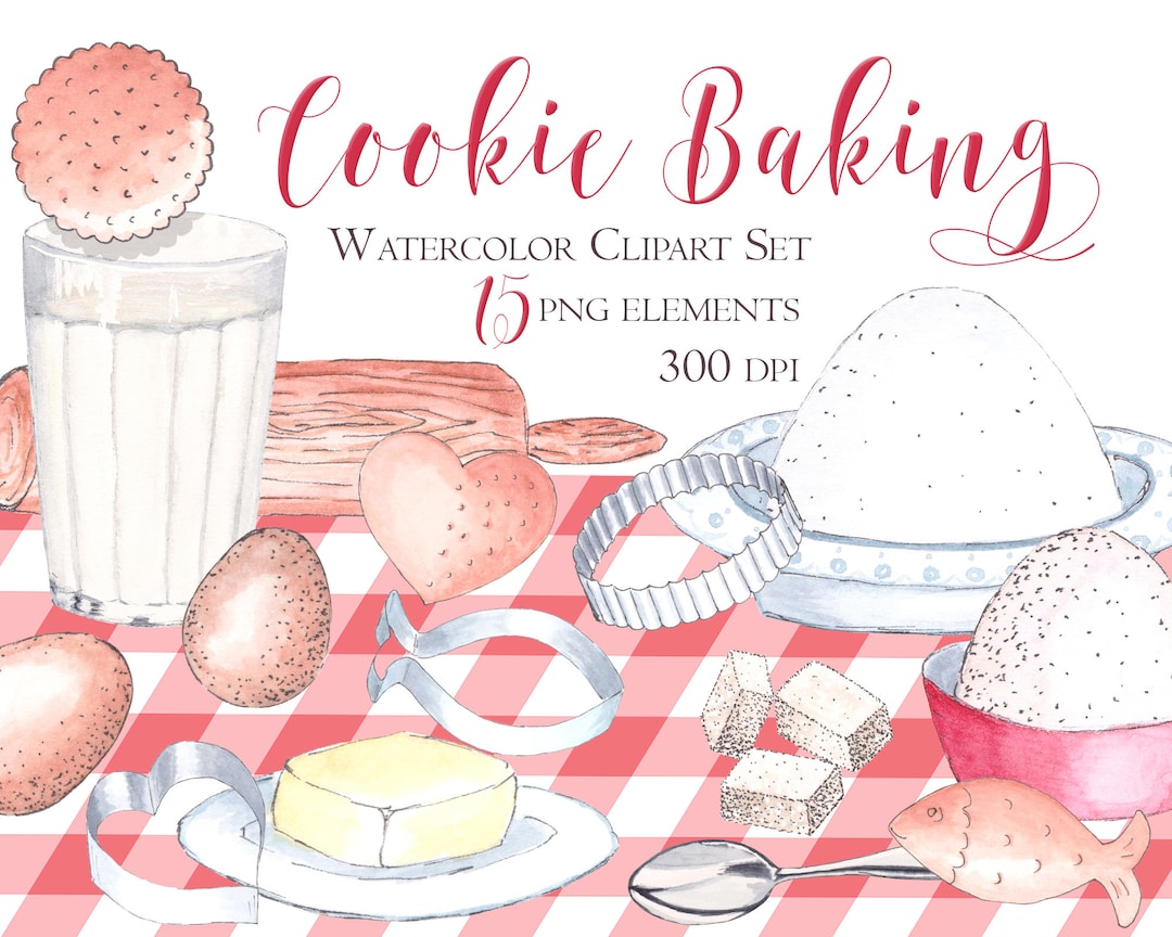 COOKIE BAKING Watercolor Clipart Set With Ingredients and Kitchen Tools ...