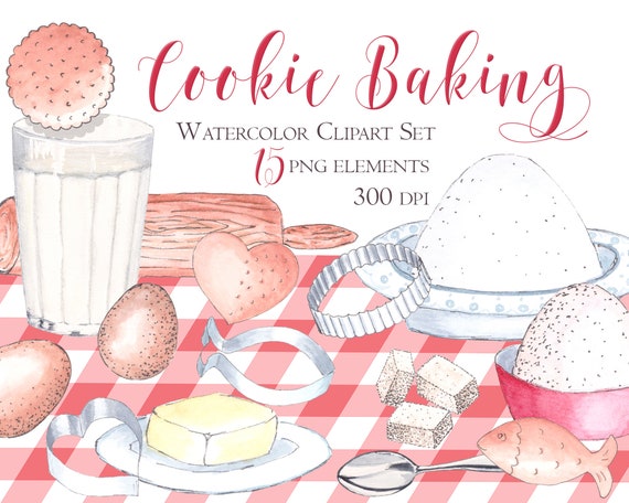 COOKIE BAKING Watercolor Clipart Set With Ingredients and - Etsy