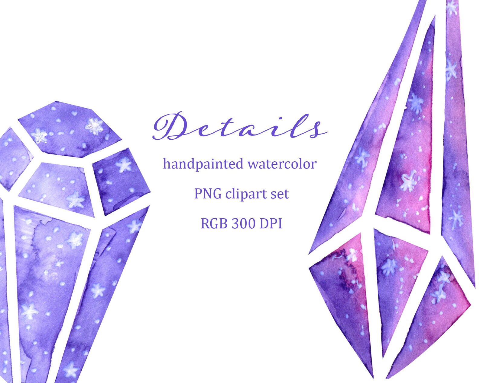 GALAXY CRYSTALS Watercolor Clipart Set With Blue Pink and - Etsy