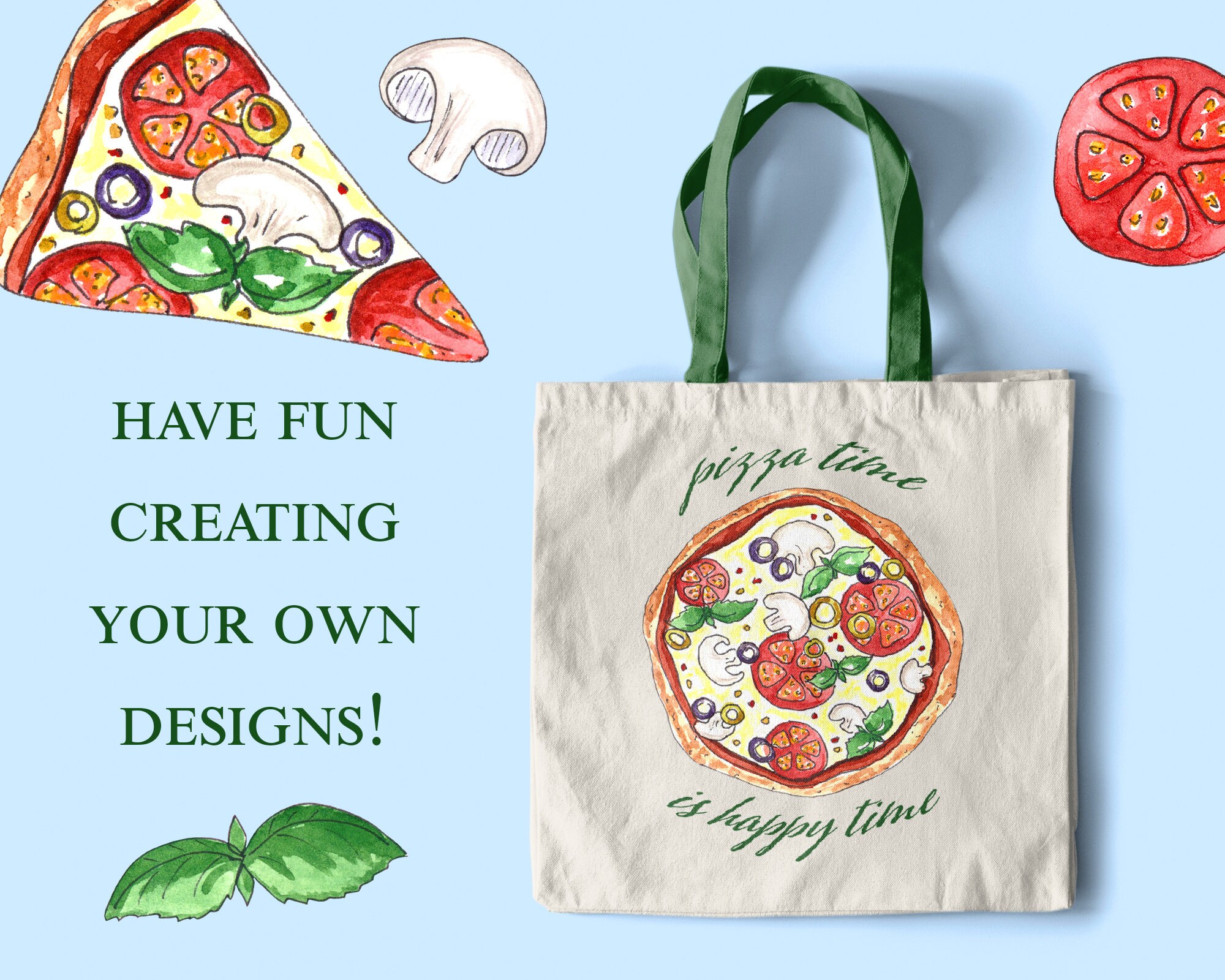 ITALIAN PIZZA Clipart Set With Pizza, Tomatoes, Basil, Olives and More ...