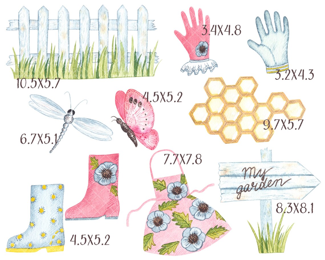 OUTDOOR LIFE Watercolor Clipart Set With Colorful Hand-painted Garden ...