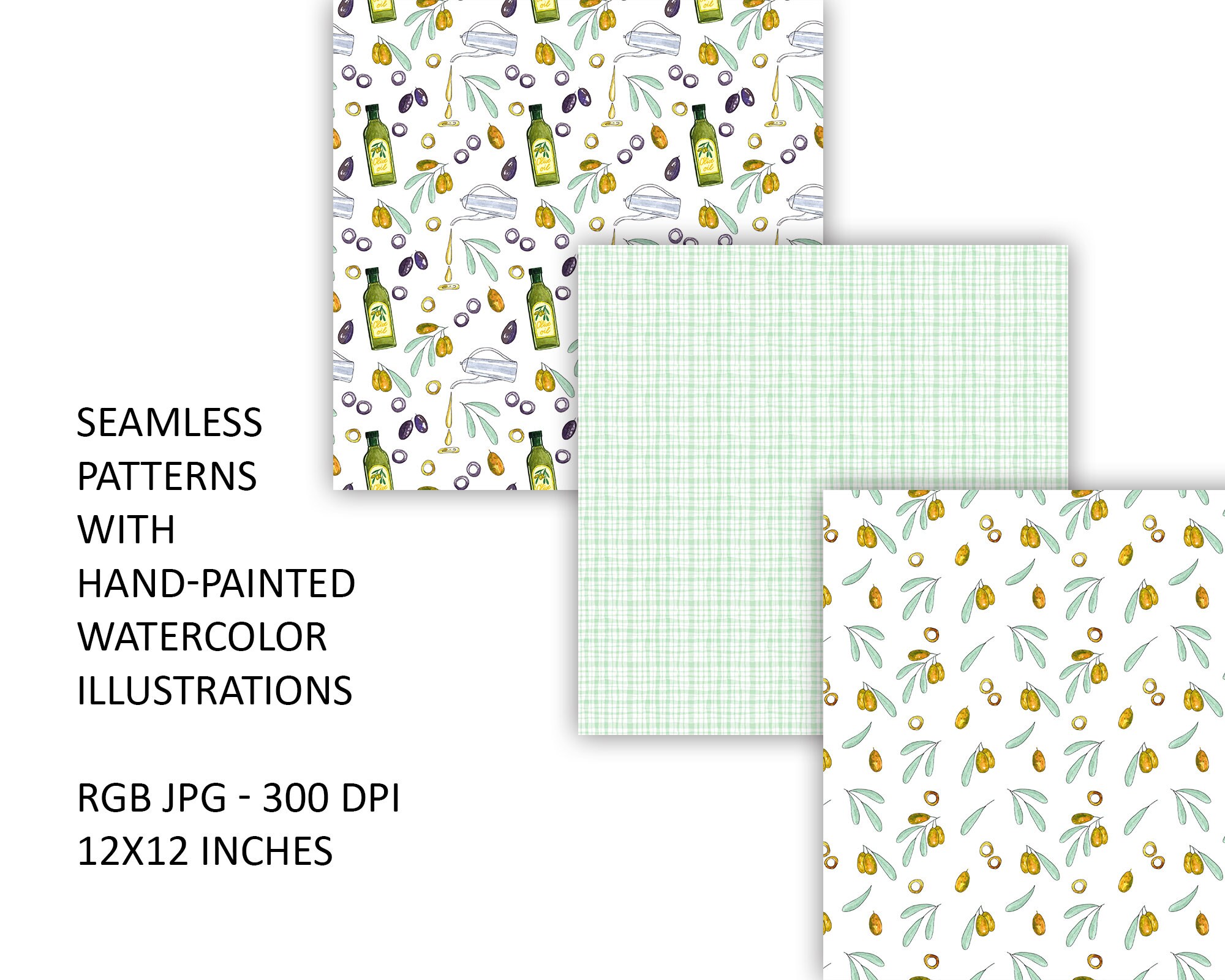OLIVES PT.1 Seamless Pattern Set With Watercolor Illustrations of ...