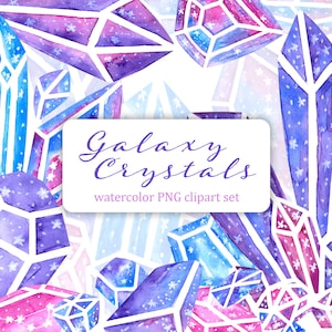 GALAXY CRYSTALS Watercolor Clipart Set With Blue, Pink and Purple ...