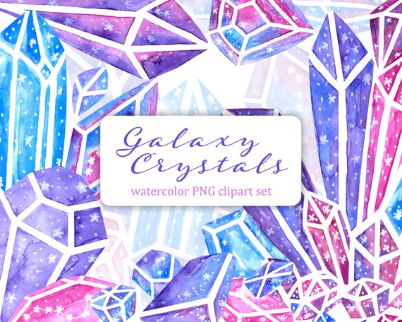GALAXY CRYSTALS Watercolor Clipart Set With Blue Pink and | Etsy