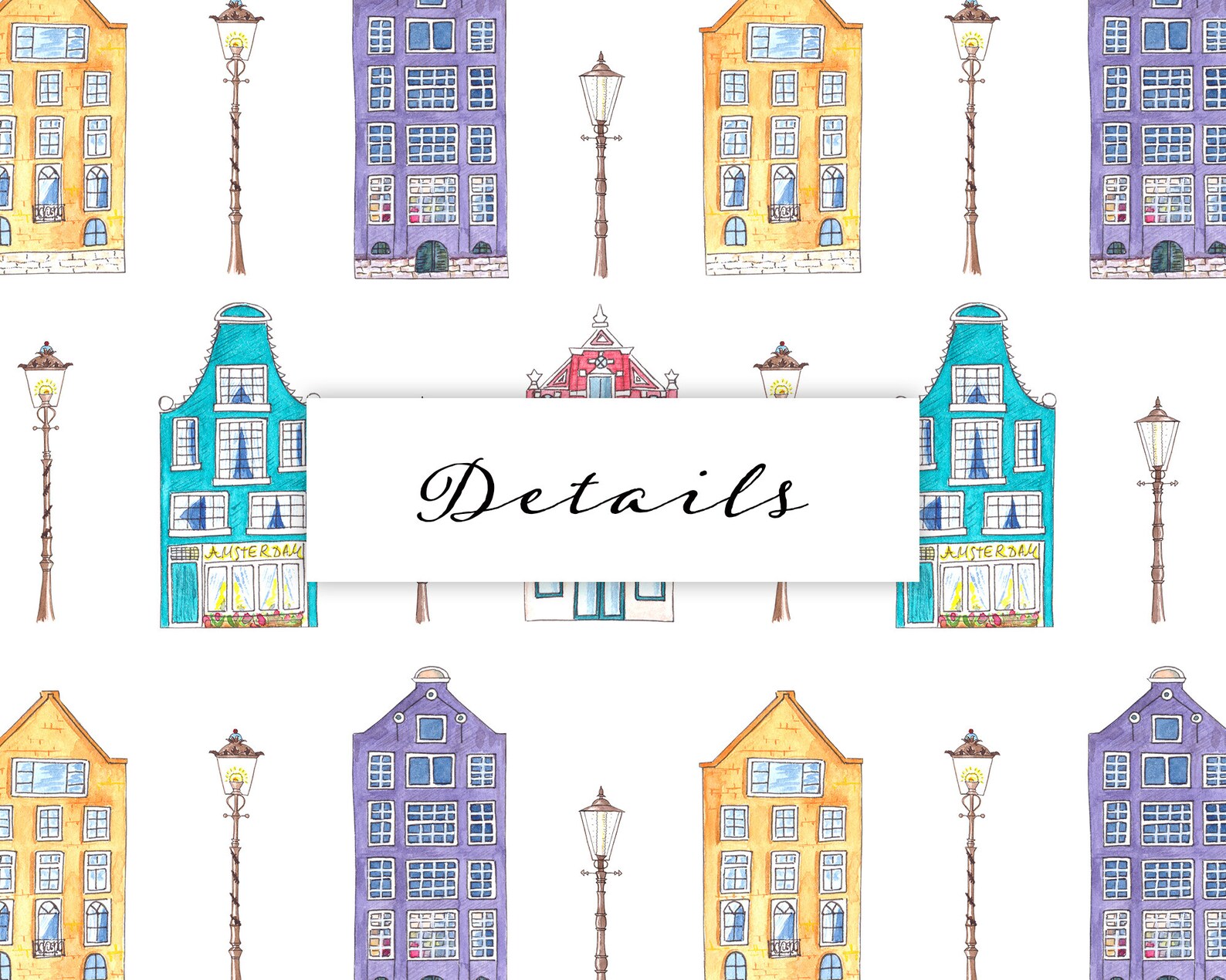 AMSTERDAM Seamless Pattern Set With Watercolor Illustrations of ...