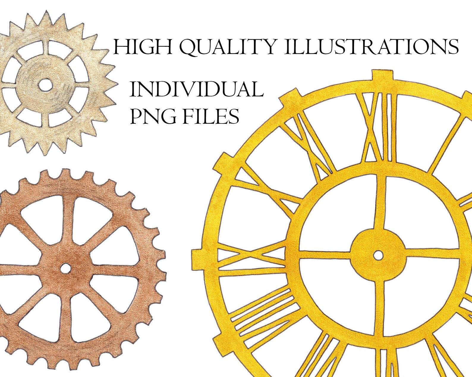 VINTAGE CLOCK GEARS Png Clipart Set With 20 Hand-painted Clock Elements ...