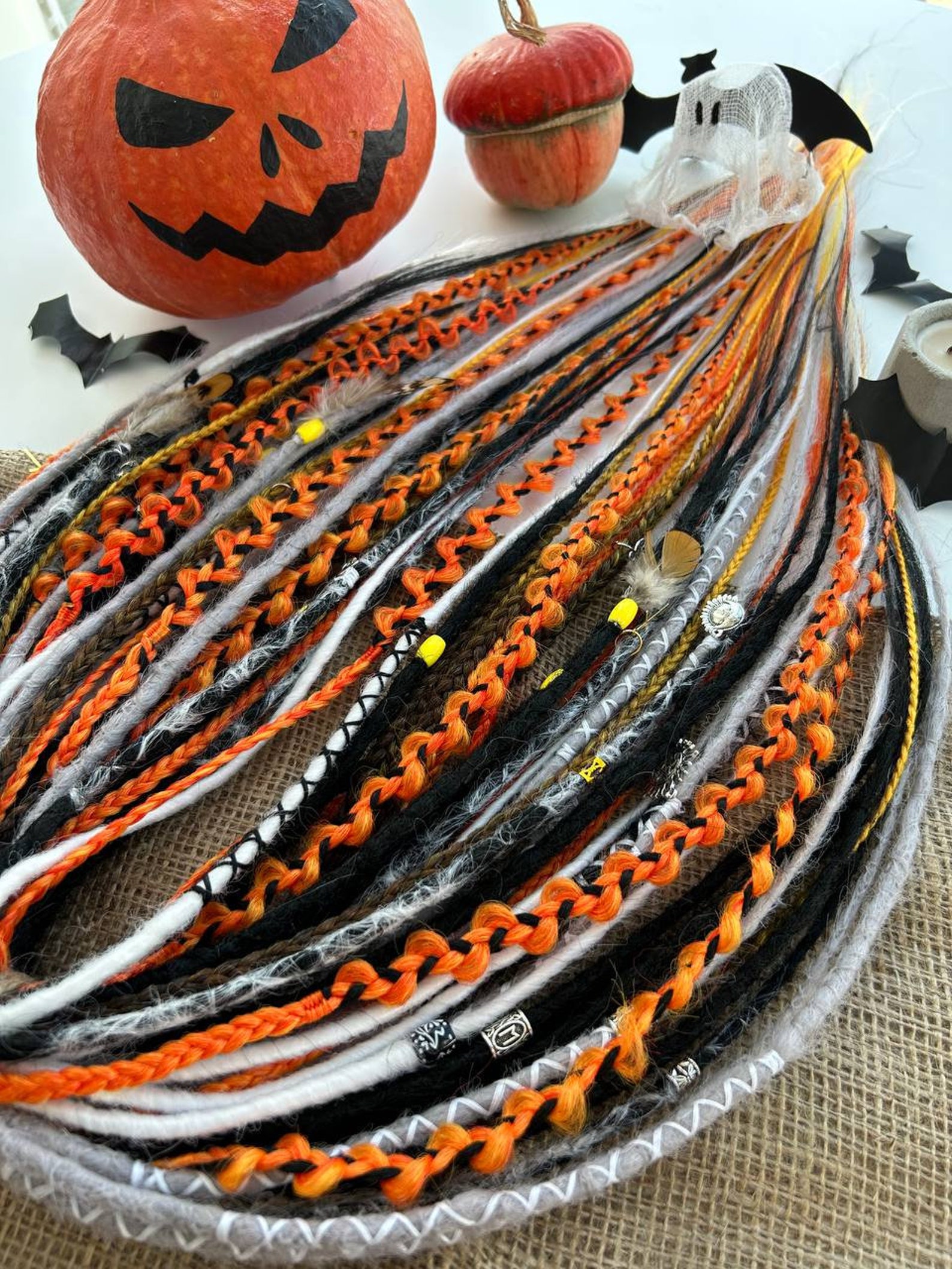 Halloween Synthetic Dreadlocks / Black White Orange Braids / Viking ...