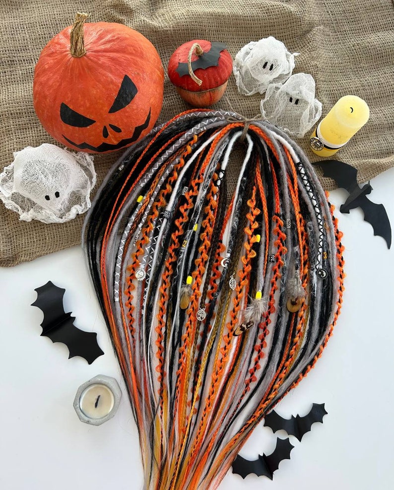 Halloween Synthetic Dreadlocks / Black White Orange Braids / Viking ...