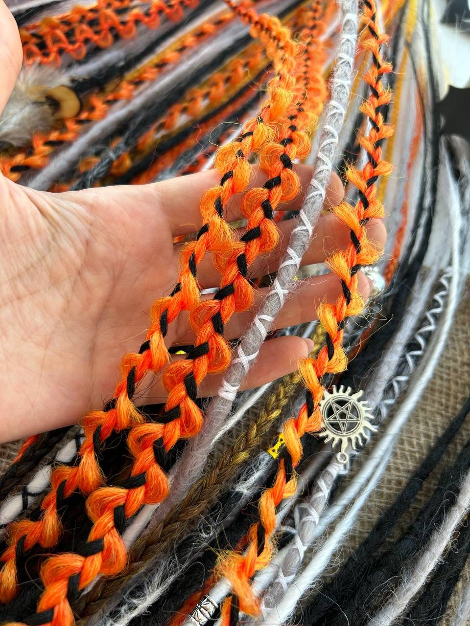 Halloween Synthetic Dreadlocks / Black White Orange Braids / Viking ...