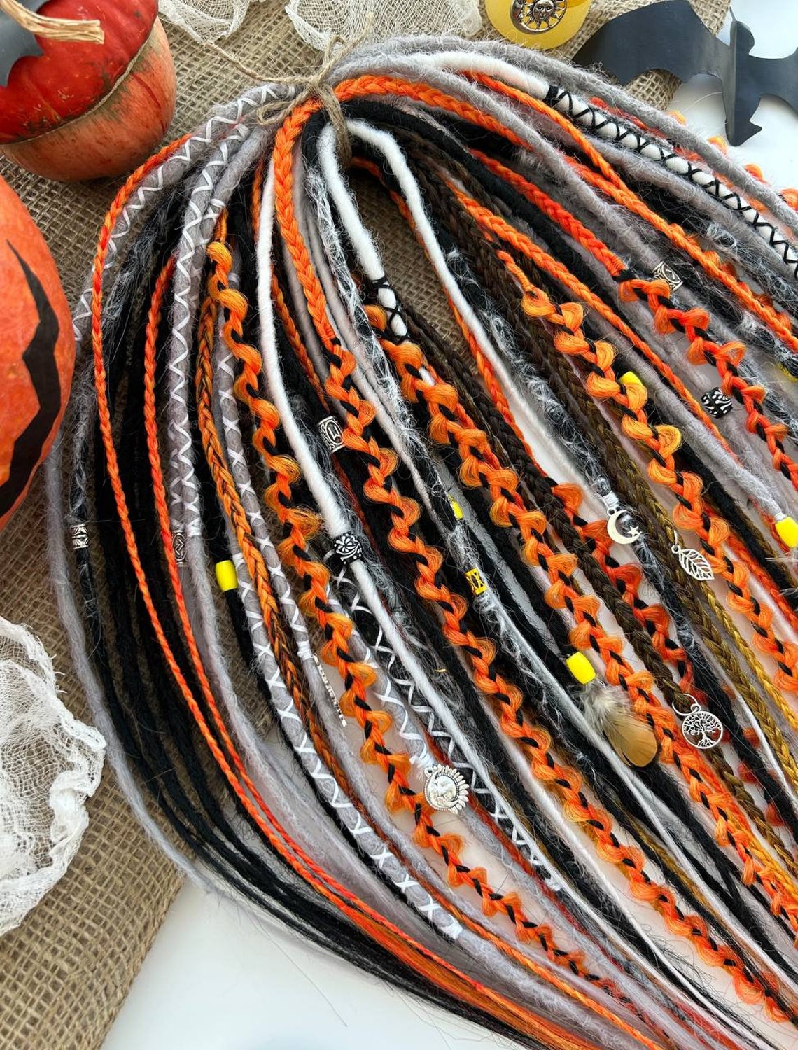 Halloween Synthetic Dreadlocks / Black White Orange Braids / Viking ...