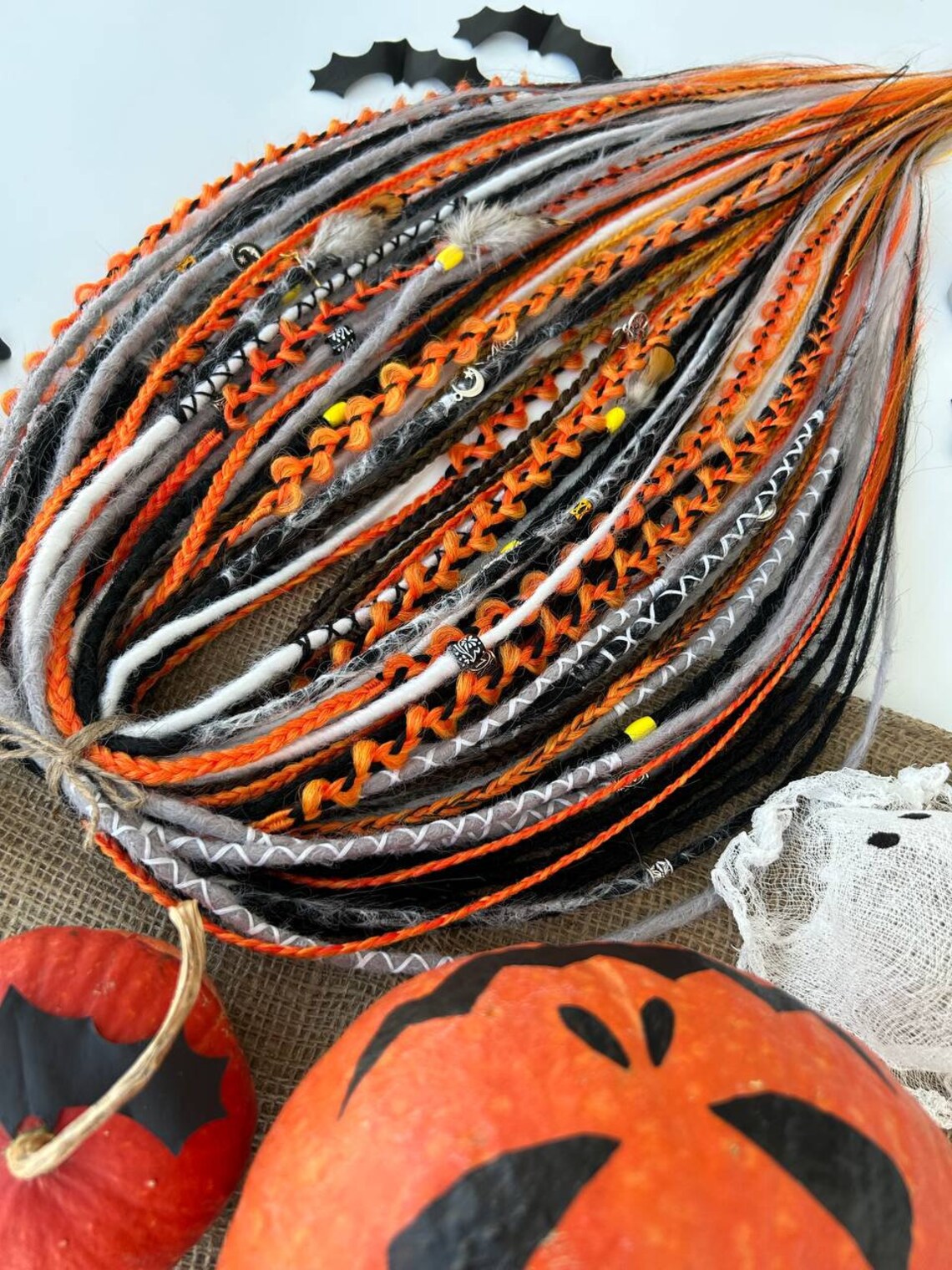 Halloween Synthetic Dreadlocks / Black White Orange Braids / Viking ...
