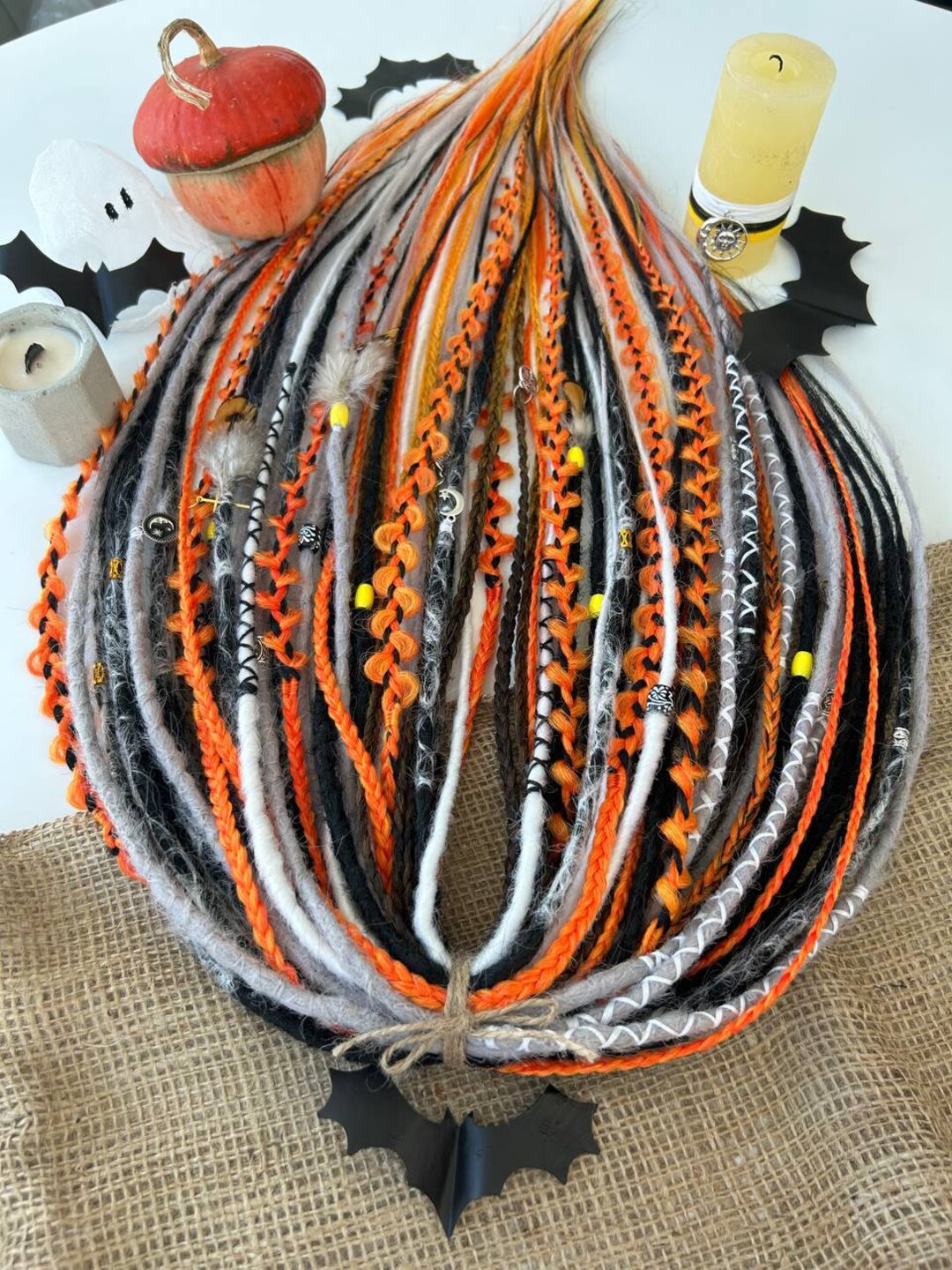 Halloween Synthetic Dreadlocks / Black White Orange Braids / Viking ...