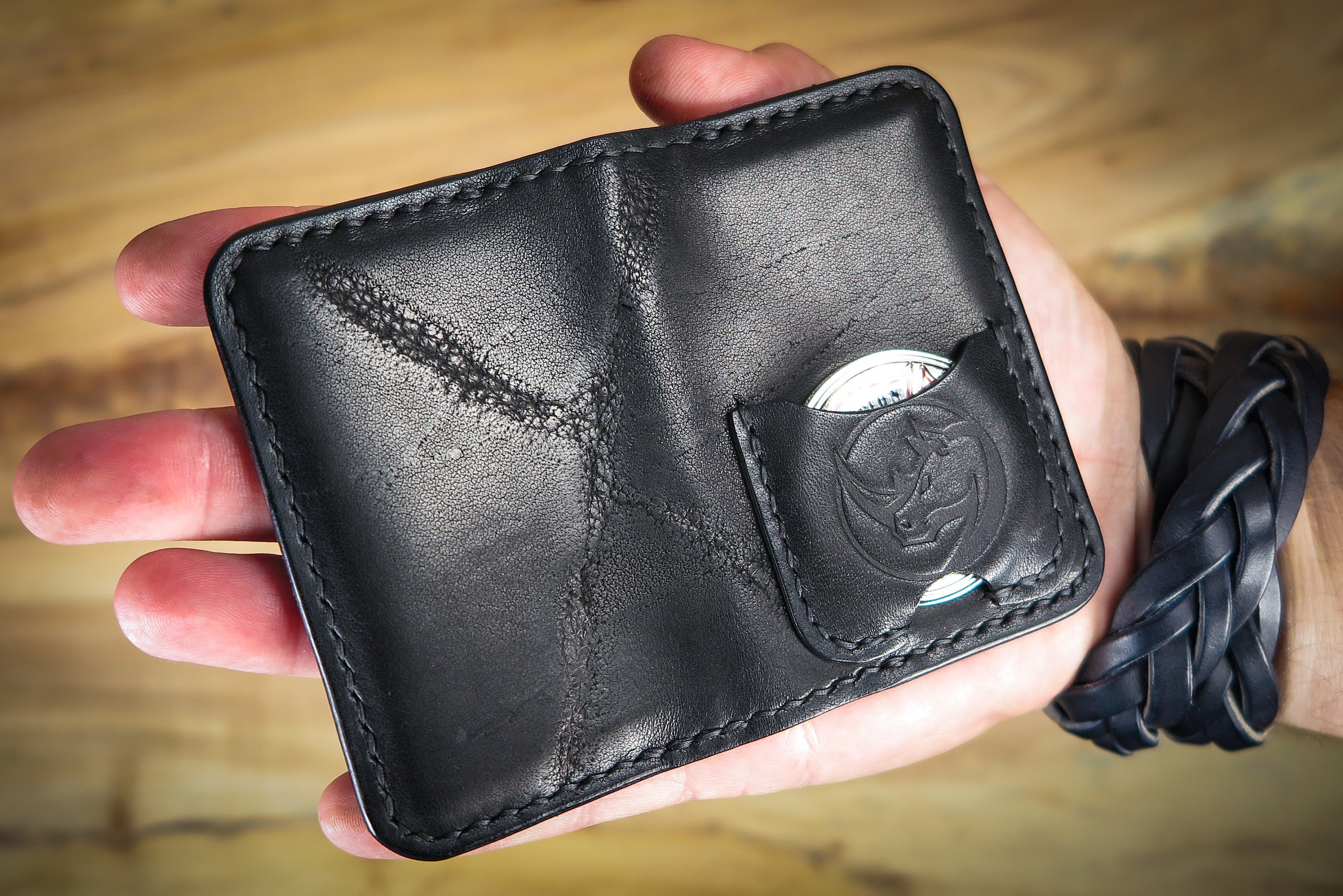 Custom Leather Challenge Coin Business Card Wallet, Personalization ...