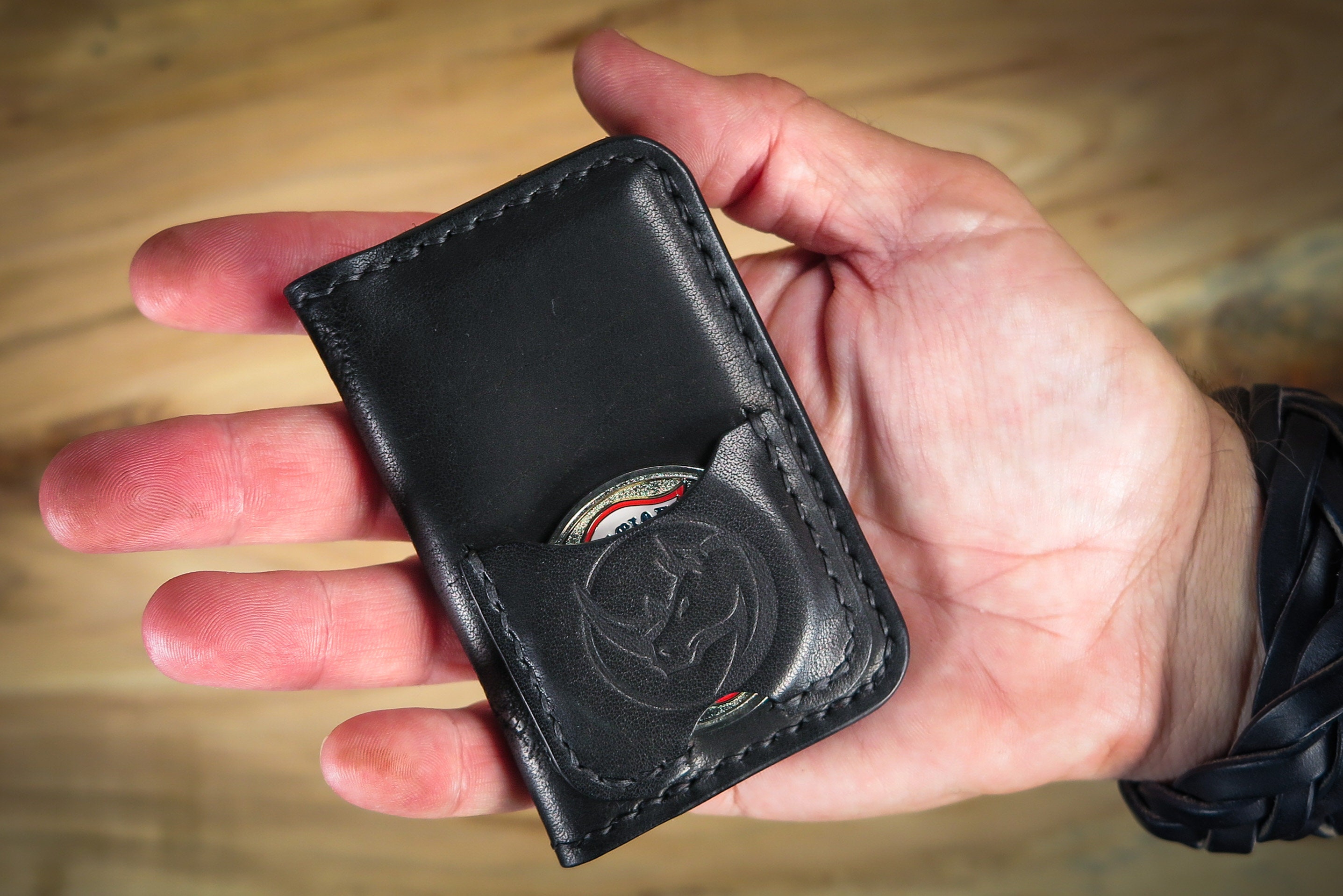 Custom Leather Challenge Coin Business Card Wallet - Etsy