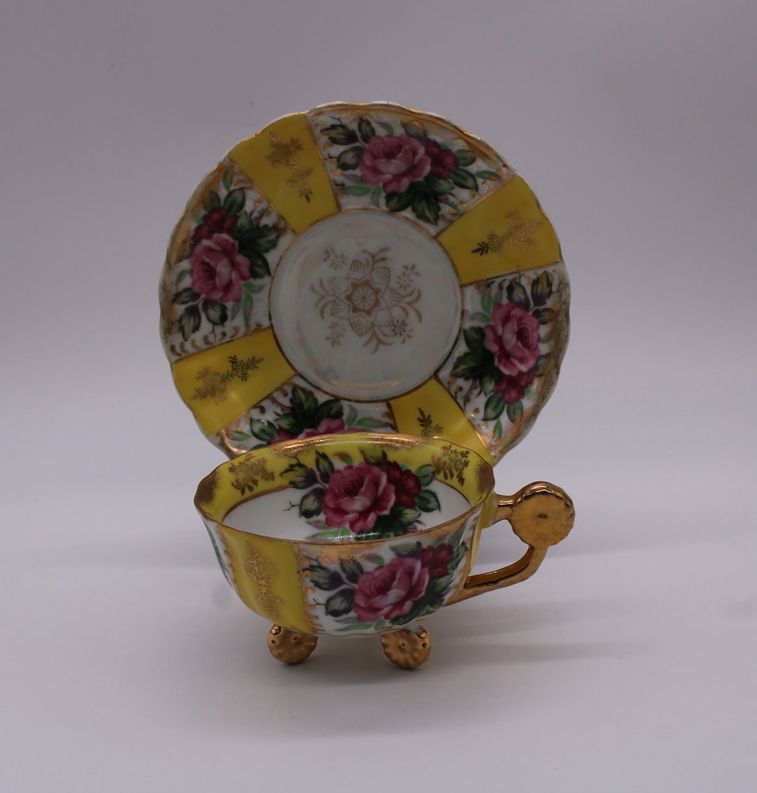 Vintage Tea Cup and Saucer Fan Crest Fine China 1974, Beautiful Yellow ...