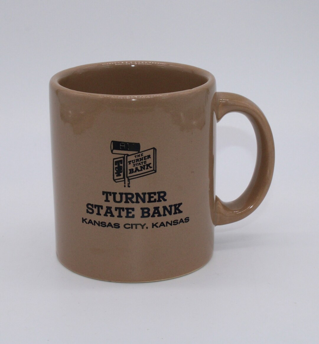 Vintage Kansas Advertising Mug, Turner State Bank, Kansas City Kansas Bank Founded 1912, Tan Mug ...