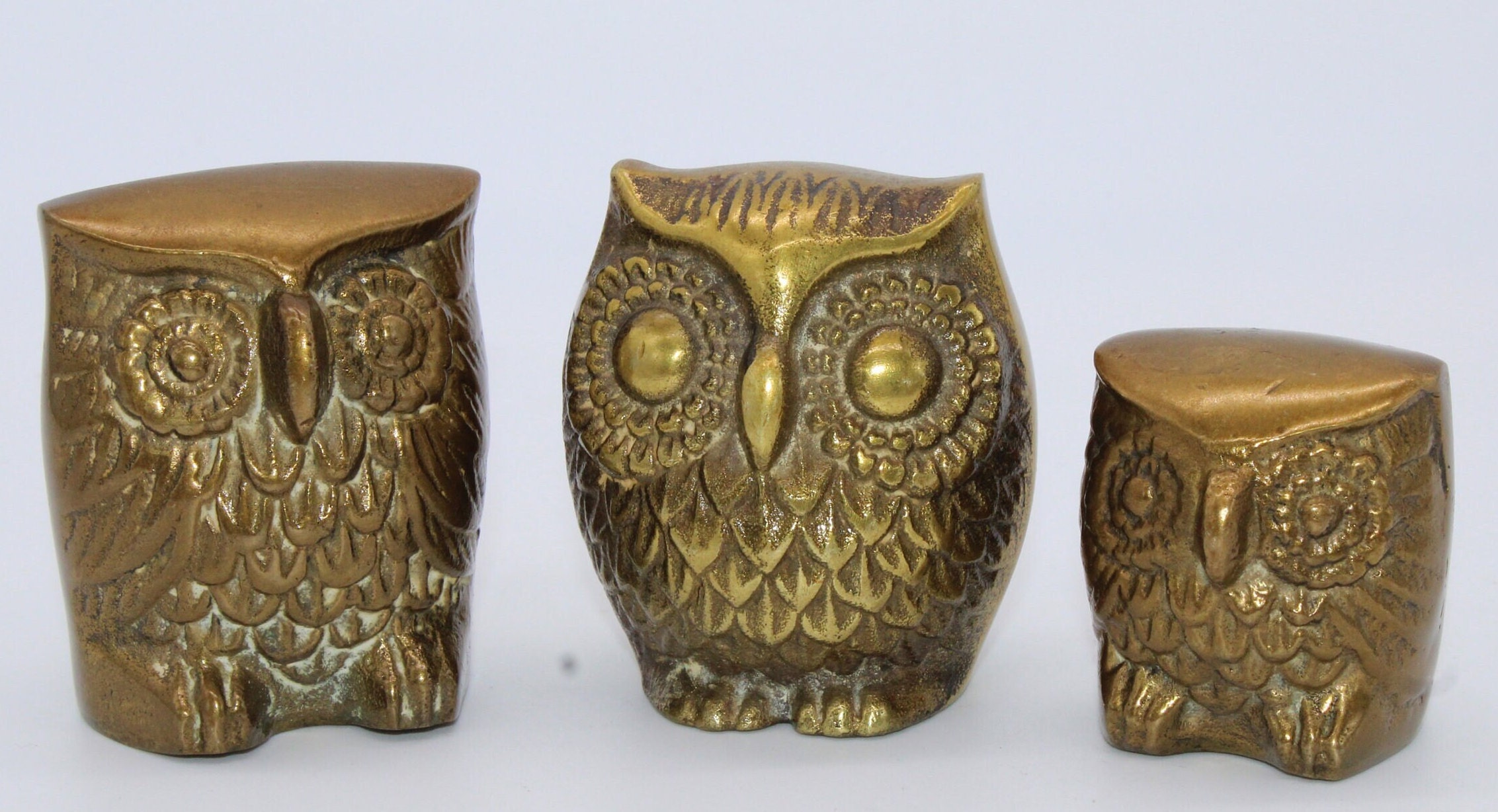 Vintage Brass Owl Family Set of Three Solid Brass Owls - Etsy