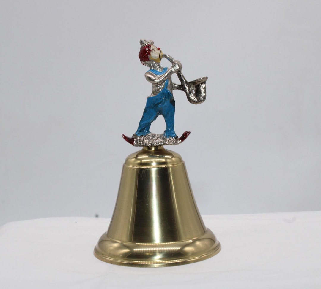 Vintage Clown Bell, Brass, Pewter and Enamel Bell With Clown Playing ...