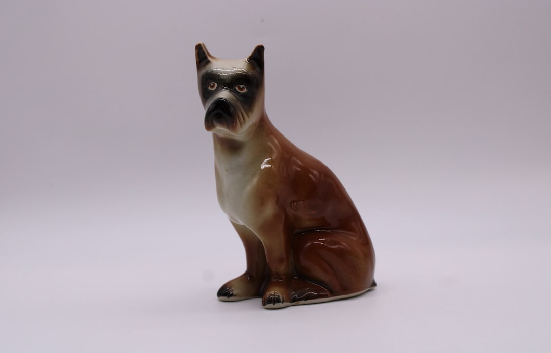 Vintage Boxer Dog Figurine, Made in Brazil, Ceramic Tan, White and ...