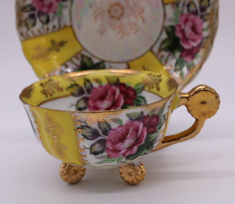 Vintage Tea Cup and Saucer Fan Crest Fine China 1974, Beautiful Yellow ...