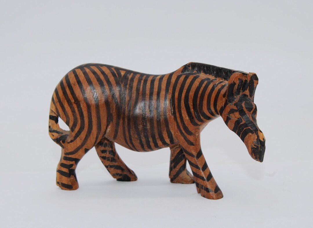 Vintage Zebra Wood Carved African Zebra, Brown and Black Zebra Wood ...