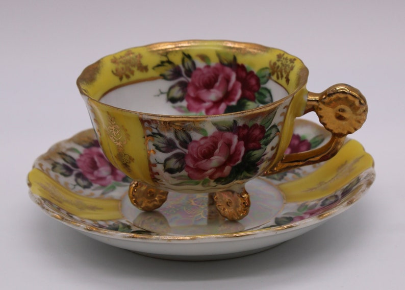Vintage Tea Cup and Saucer Fan Crest Fine China 1974, Beautiful Yellow ...